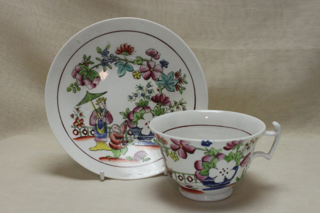Hilditch hand coloured cup and saucer – China Rose Antiques