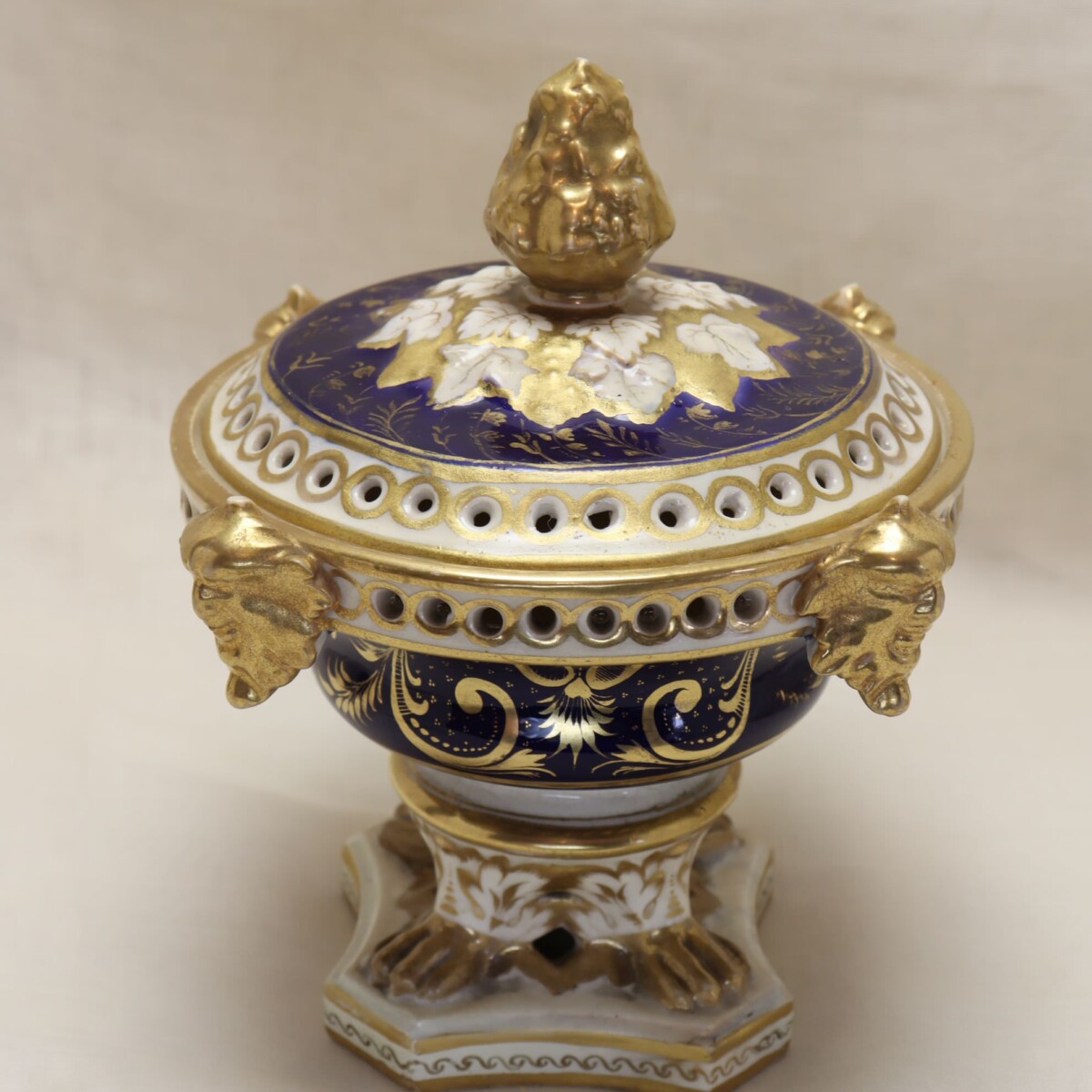 Hand gilded Derby pastille burner – China Rose Antiques